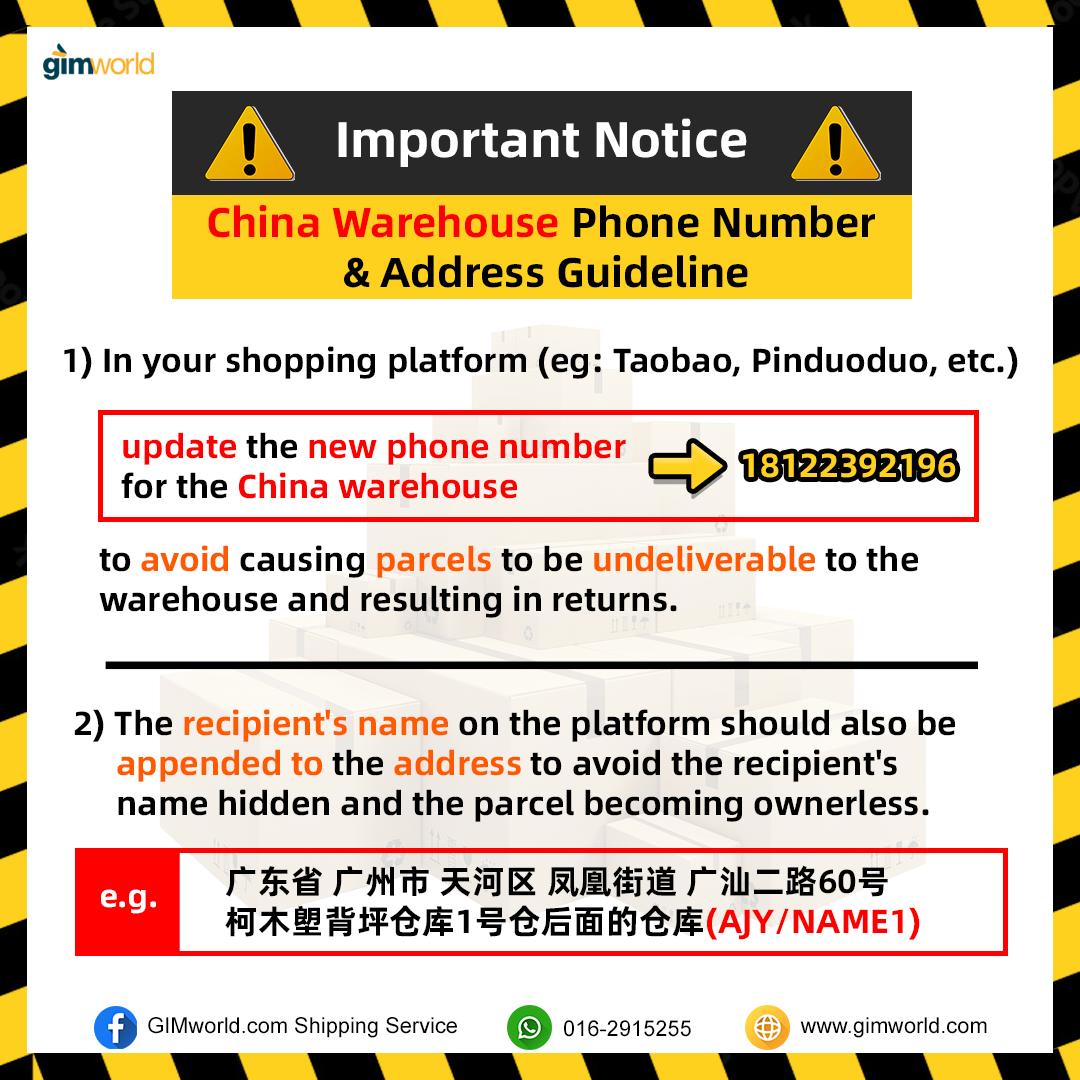 11/03/2024 China Warehouse Phone Number and Address Update Notice
